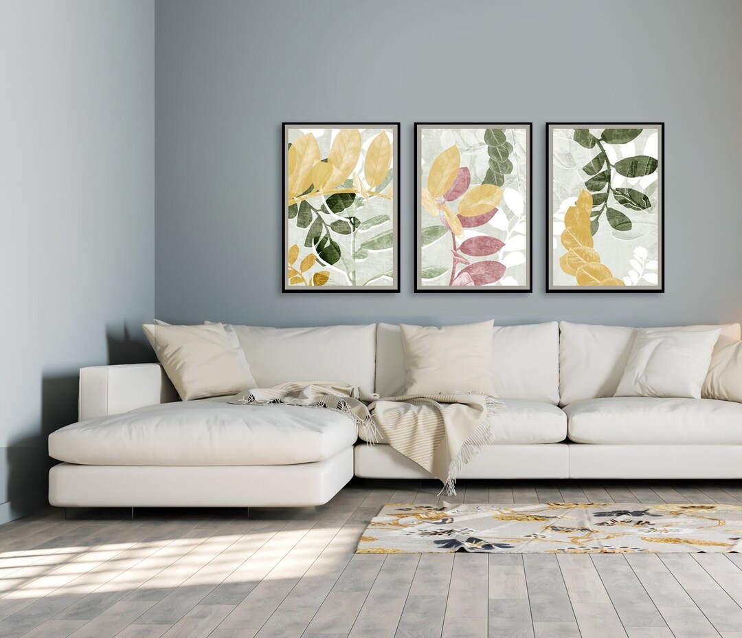 Botanical Wall Art Print, Set of 3, Leaves Art,bedroom Wall Decor ...