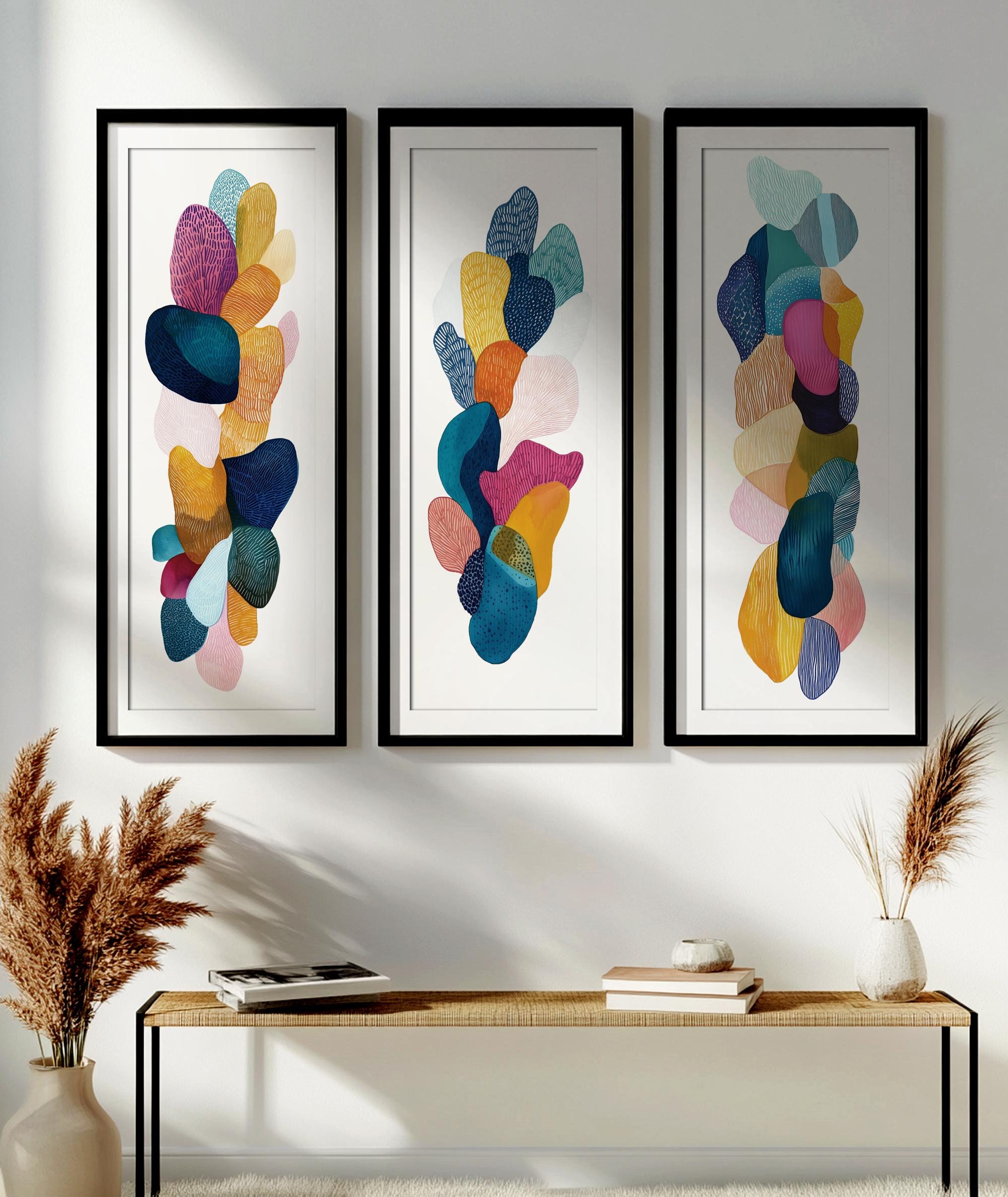 Set of 3, Abstract Art Prints, Colorful Prints, 12x36 Long Vertical ...