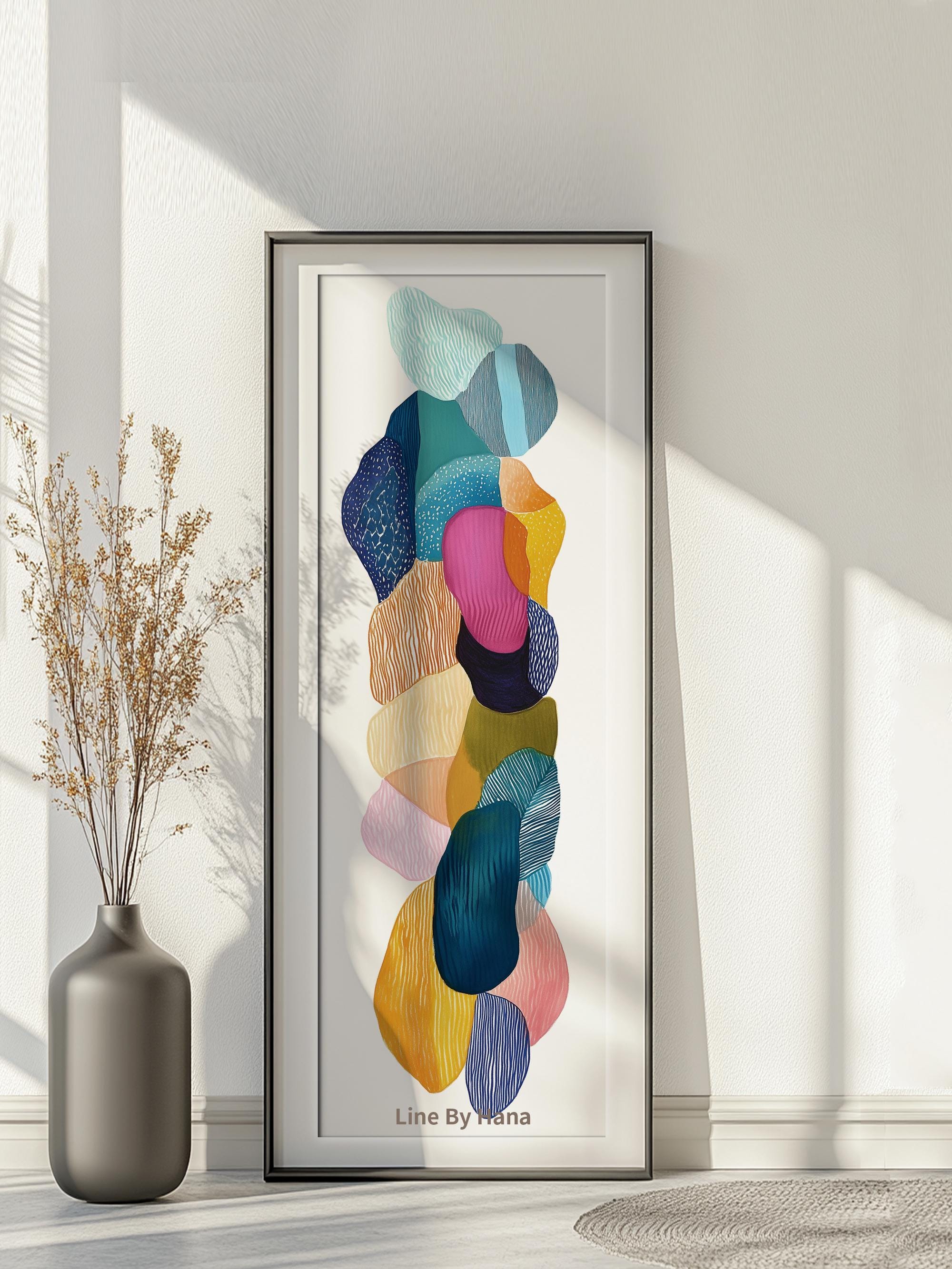 Set of 3, Abstract Art Prints, Colorful Prints, 12x36 Long Vertical ...