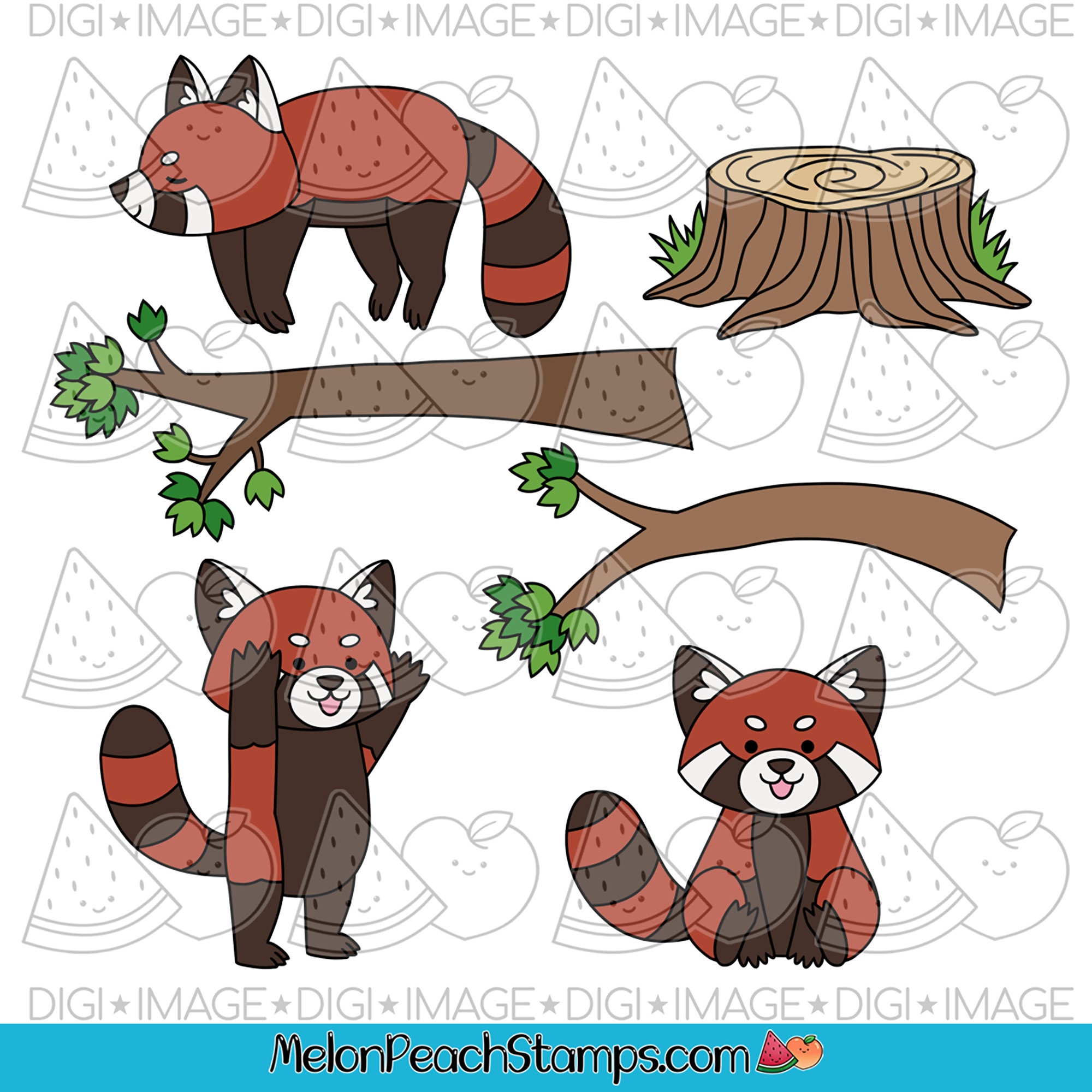 Digi Stamp, Digistamp, Digital Stamp, Red Pandas - Etsy