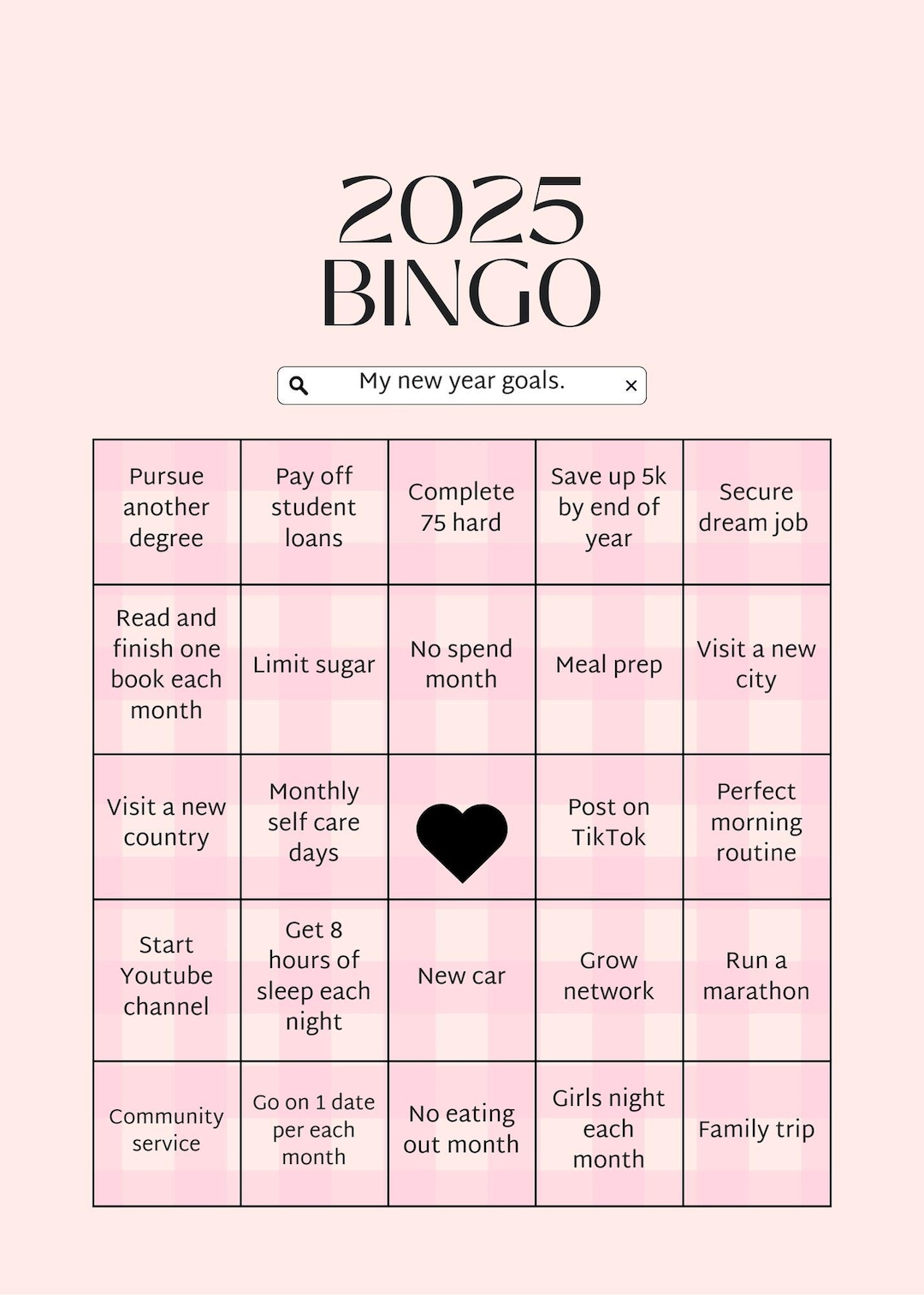 2025 Bingo Card - Etsy