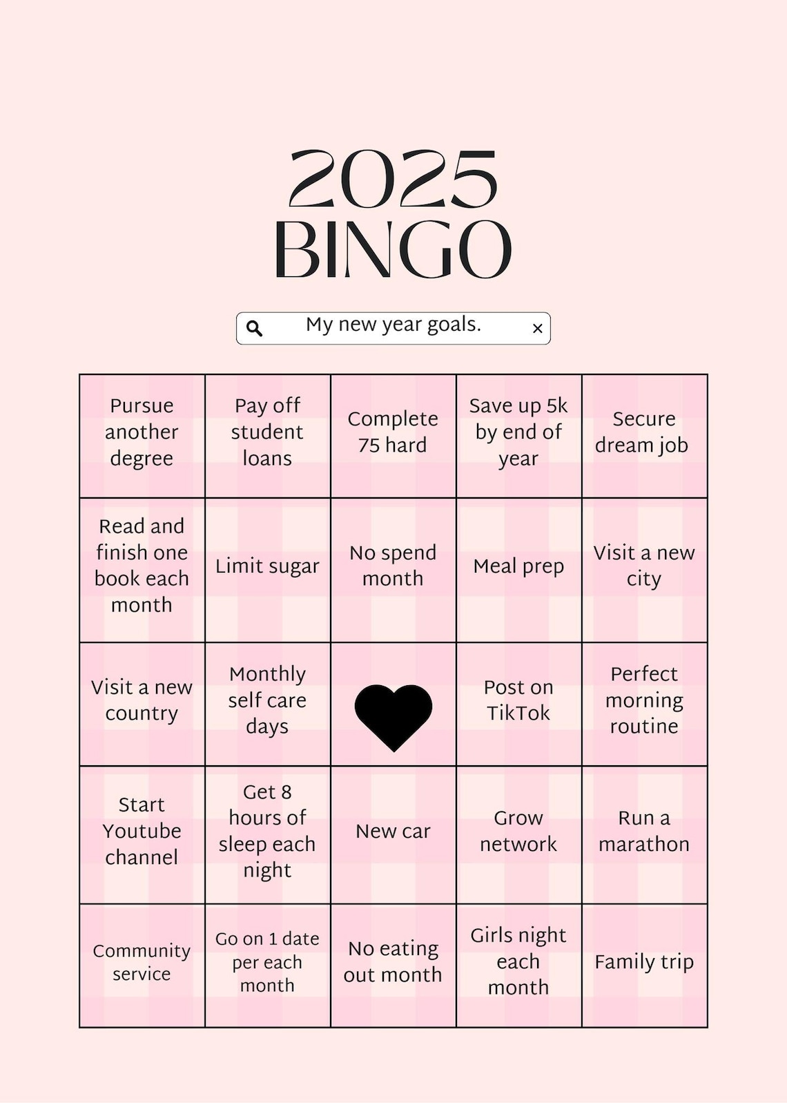 2025 Bingo Card - Etsy