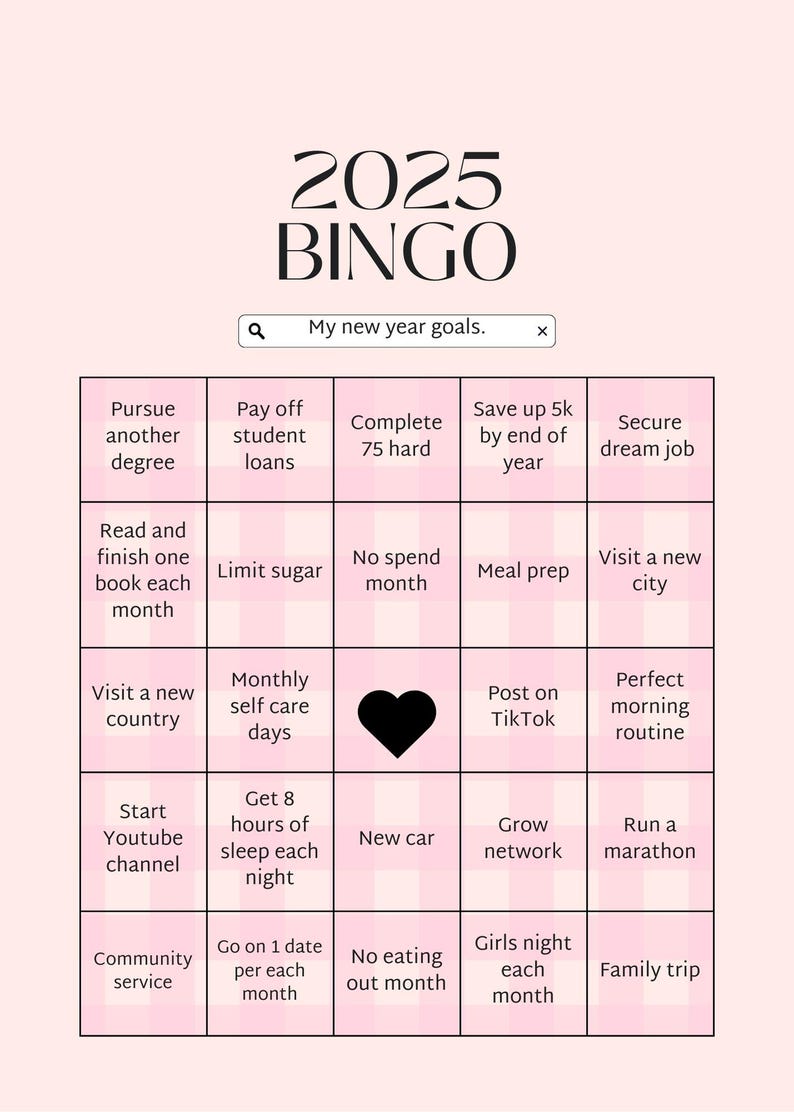 2025 Bingo Card - Etsy