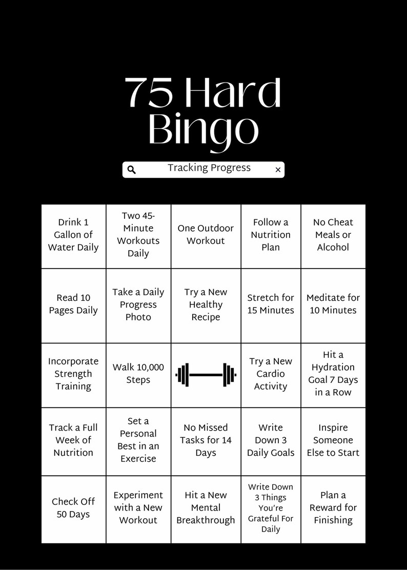 75 Hard Bingo Card - Etsy