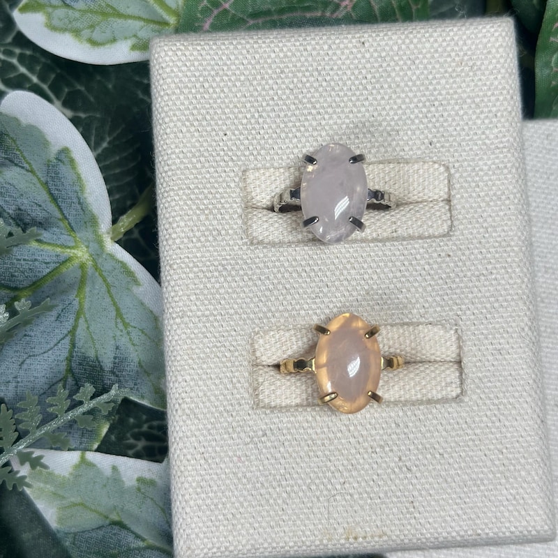 Rose Quartz Oval Rings - Etsy UK