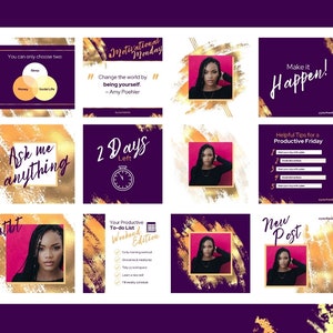 18 Instagram Post Templates Purple Gold Social Media IG Engagement ...
