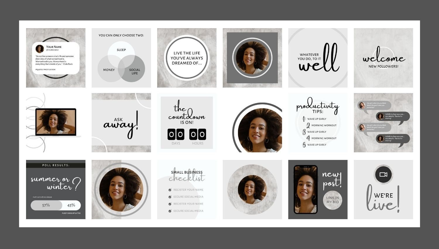 18 Instagram Post Templates Modern Gray Social Media IG Engagement ...
