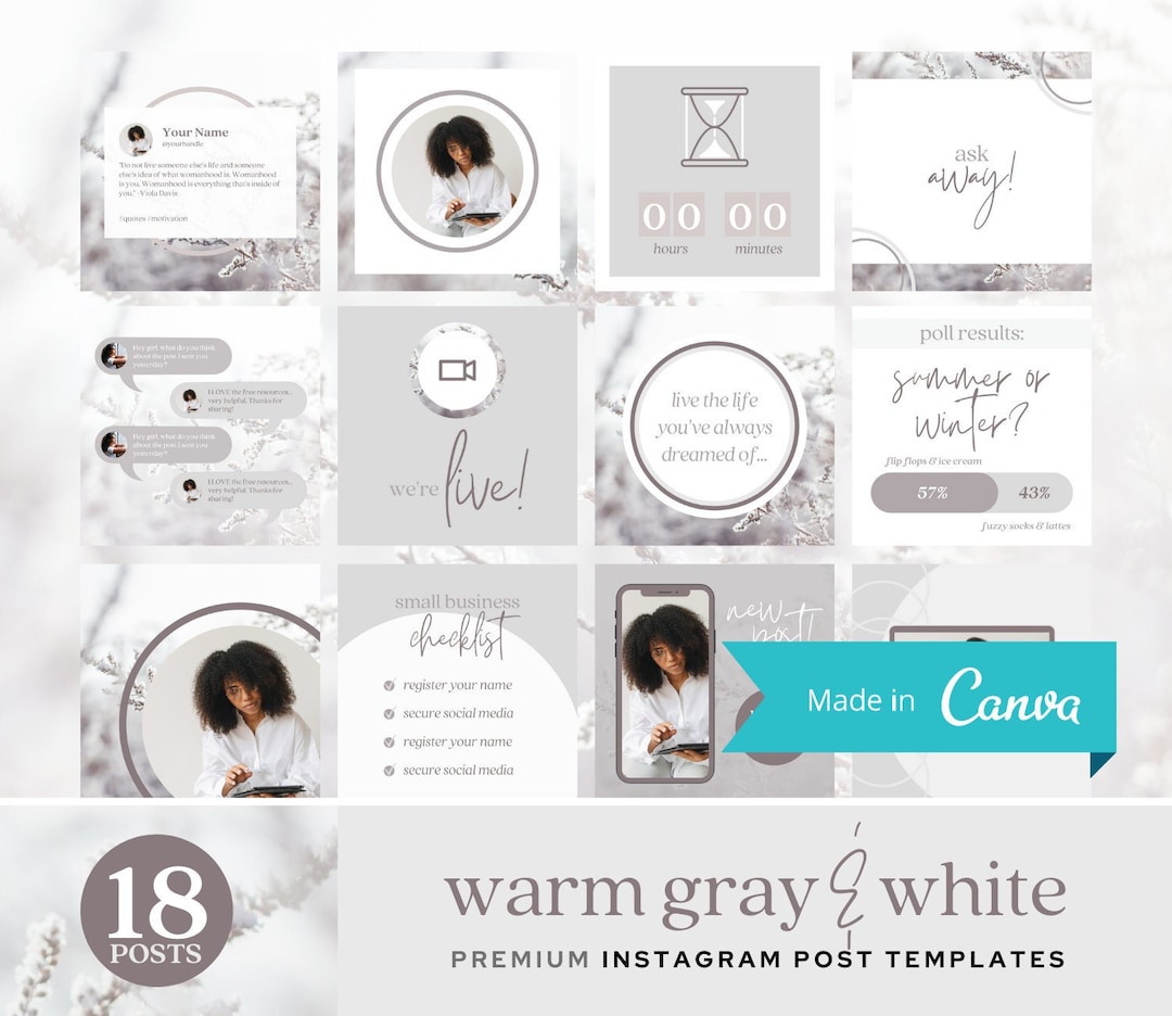 18 Instagram Post Templates Warm Gray White Social Media IG Engagement ...
