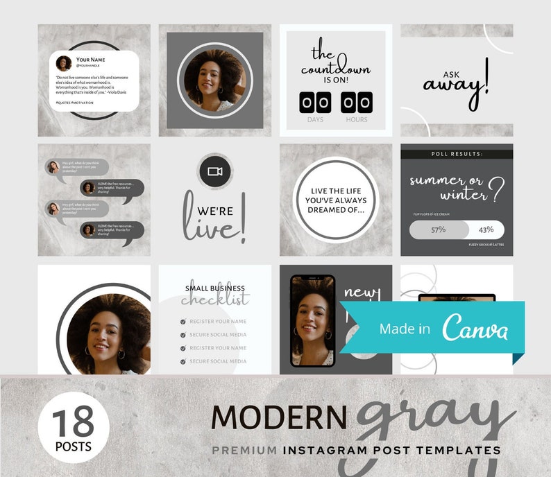 18 Instagram Post Templates Modern Gray Social Media IG Engagement ...