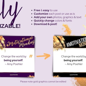 18 Instagram Post Templates Purple Gold Social Media IG Engagement ...