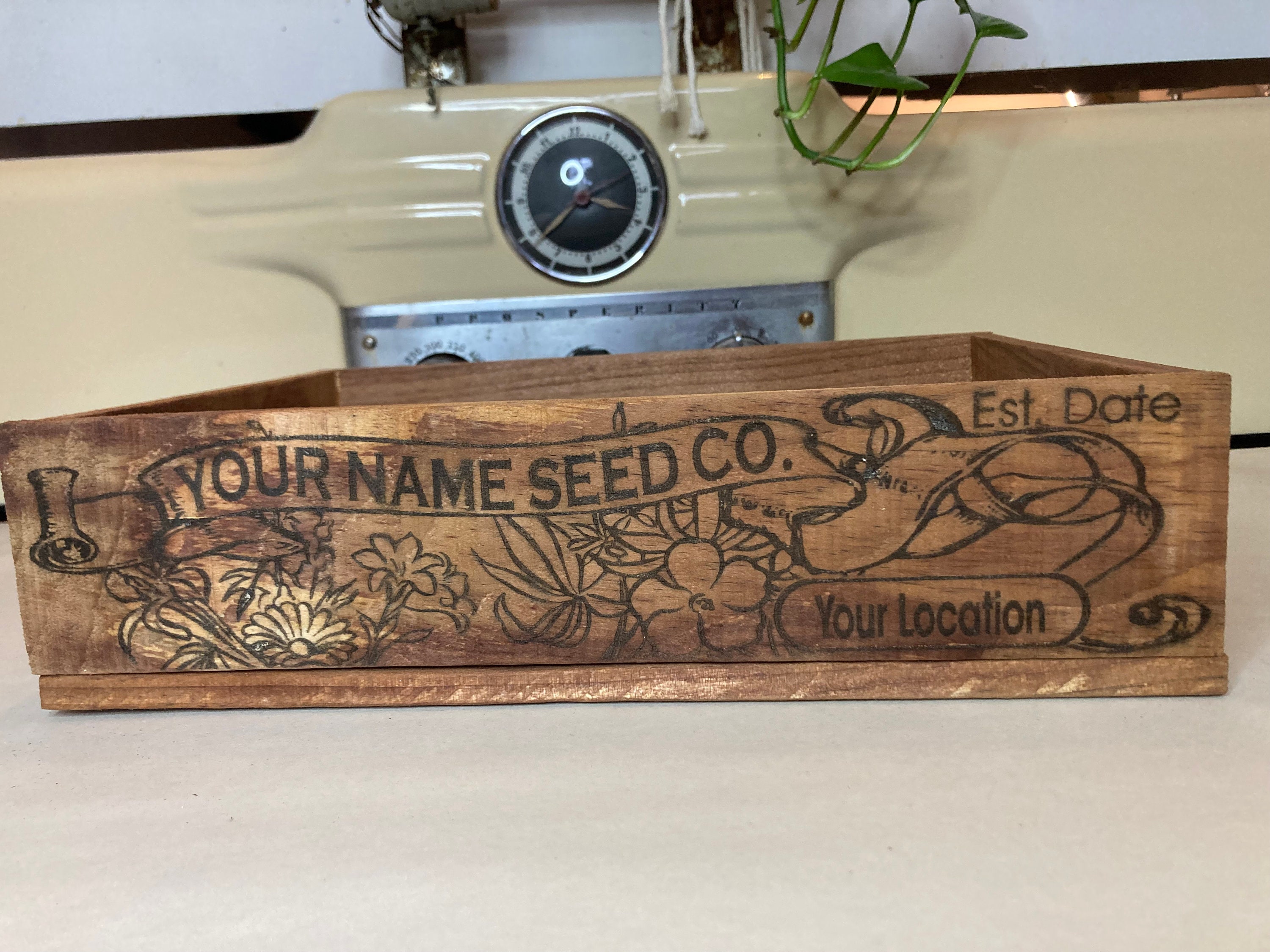 Seed Flower Crate, Flowers, Garden, Personalized, Vintage Inspired ...