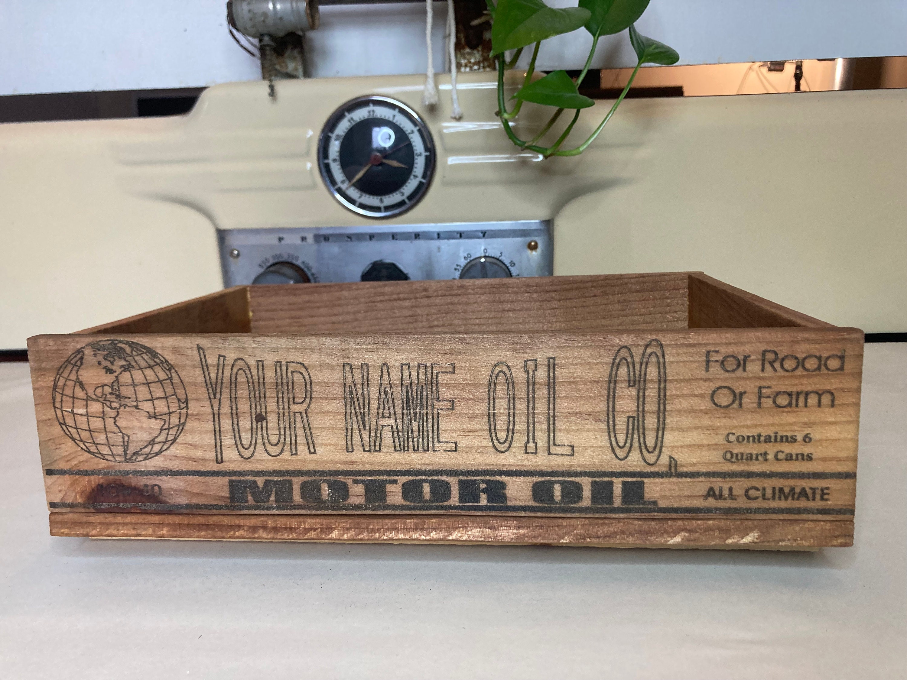 Personalized Motor Oil Crate, Vintage Inspired, Laser Engraved ...