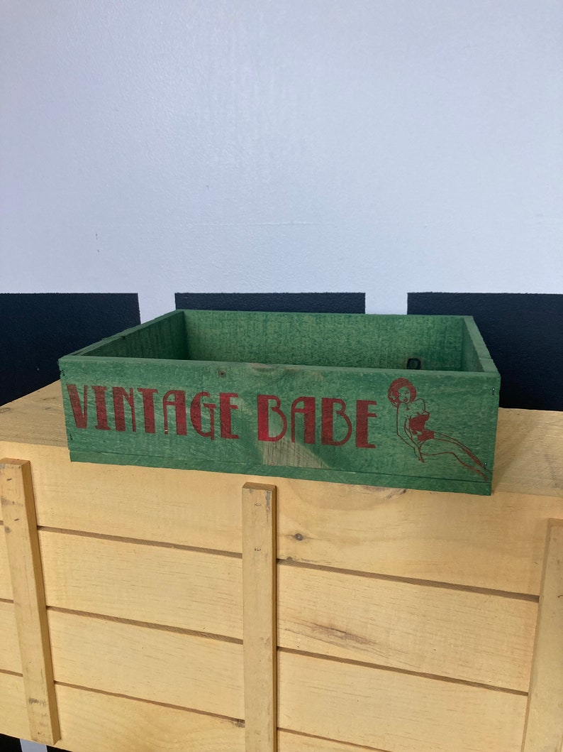 Engraved Colorful Crate, Laser Engraved, Wooden Crate, Vintage Babe ...