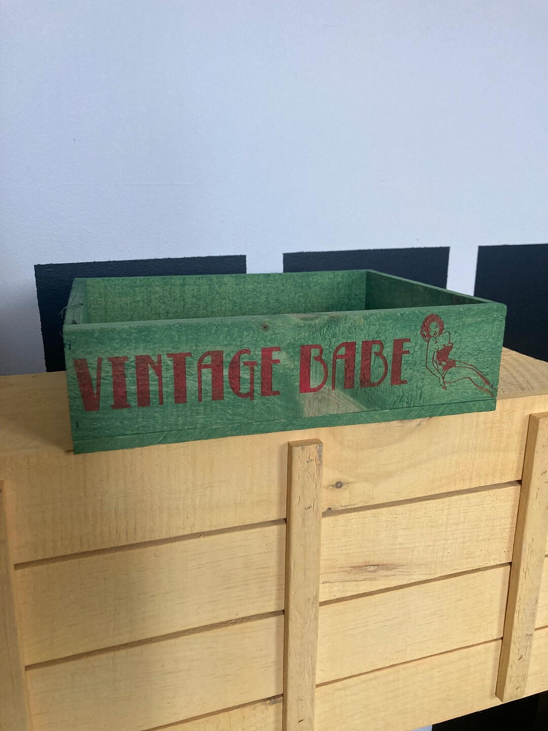 Engraved Colorful Crate, Laser Engraved, Wooden Crate, Vintage Babe ...