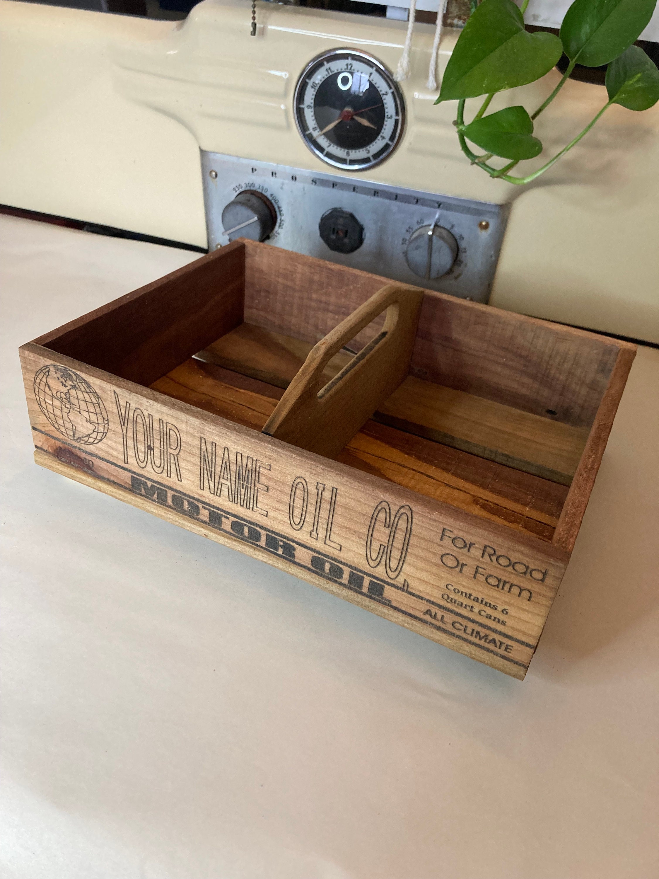 Personalized Motor Oil Crate, Vintage Inspired, Laser Engraved ...