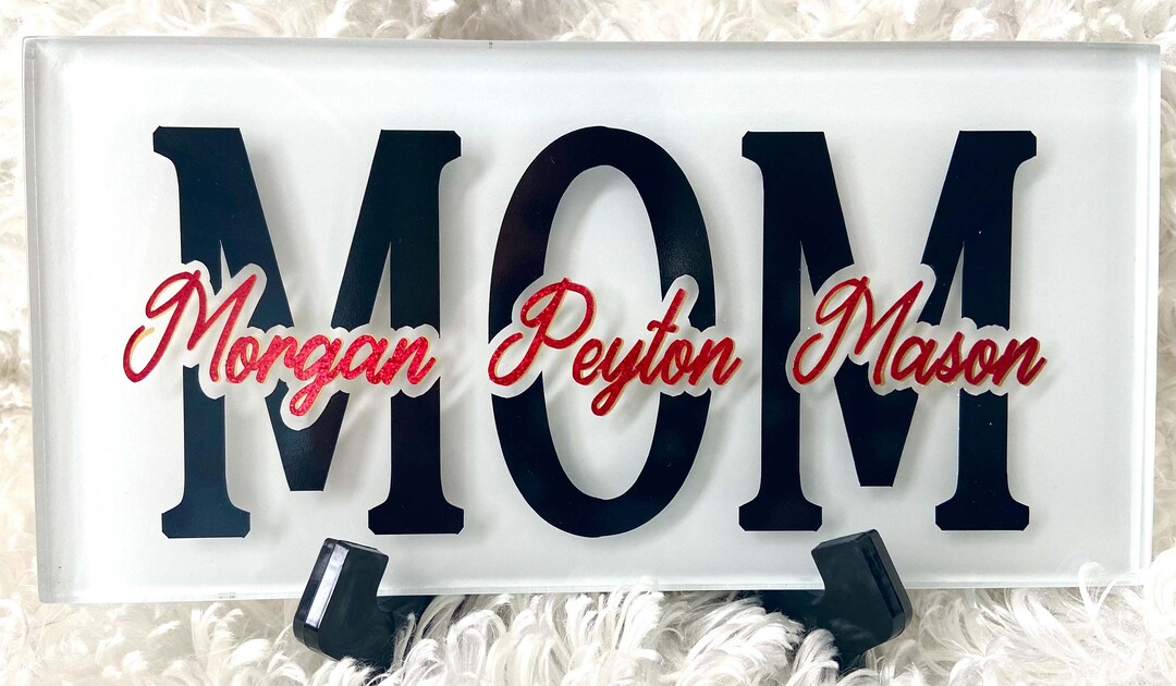 Personalized MOM Glass Tile With Names in the Middle - Etsy