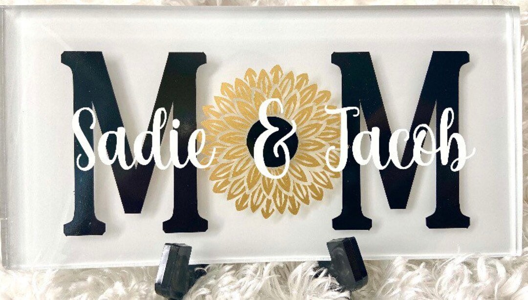 Personalized MOM Glass Tile With Gold Sunflower - Etsy