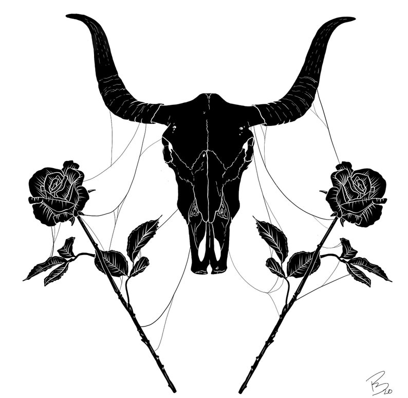 Bull Skull Rose Spiderweb Art Print - Etsy