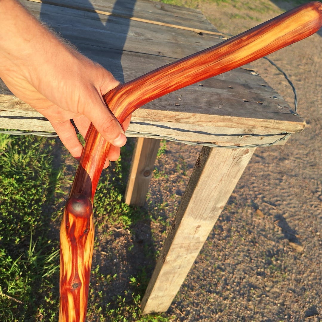 Eastern Red Cedar Walking Cane With Natural Branch Handle – Rustic Wood ...