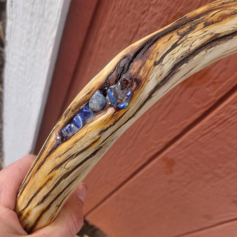 Osage Orange Walking Cane With Lapis Lazuli, Amethyst, Carnelian ...