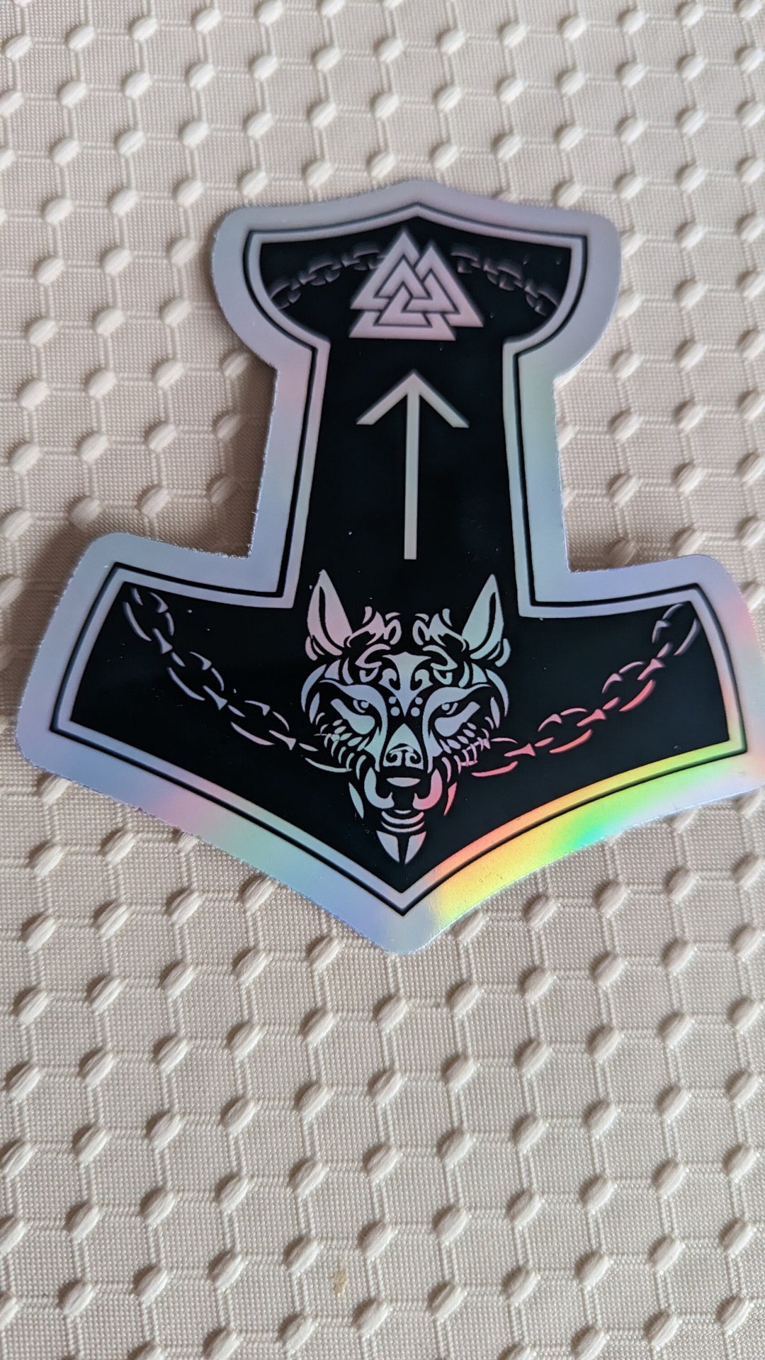 Fenrir Viking Sticker – Norse Mythology Mjölnir Hammer Decal With Runes ...