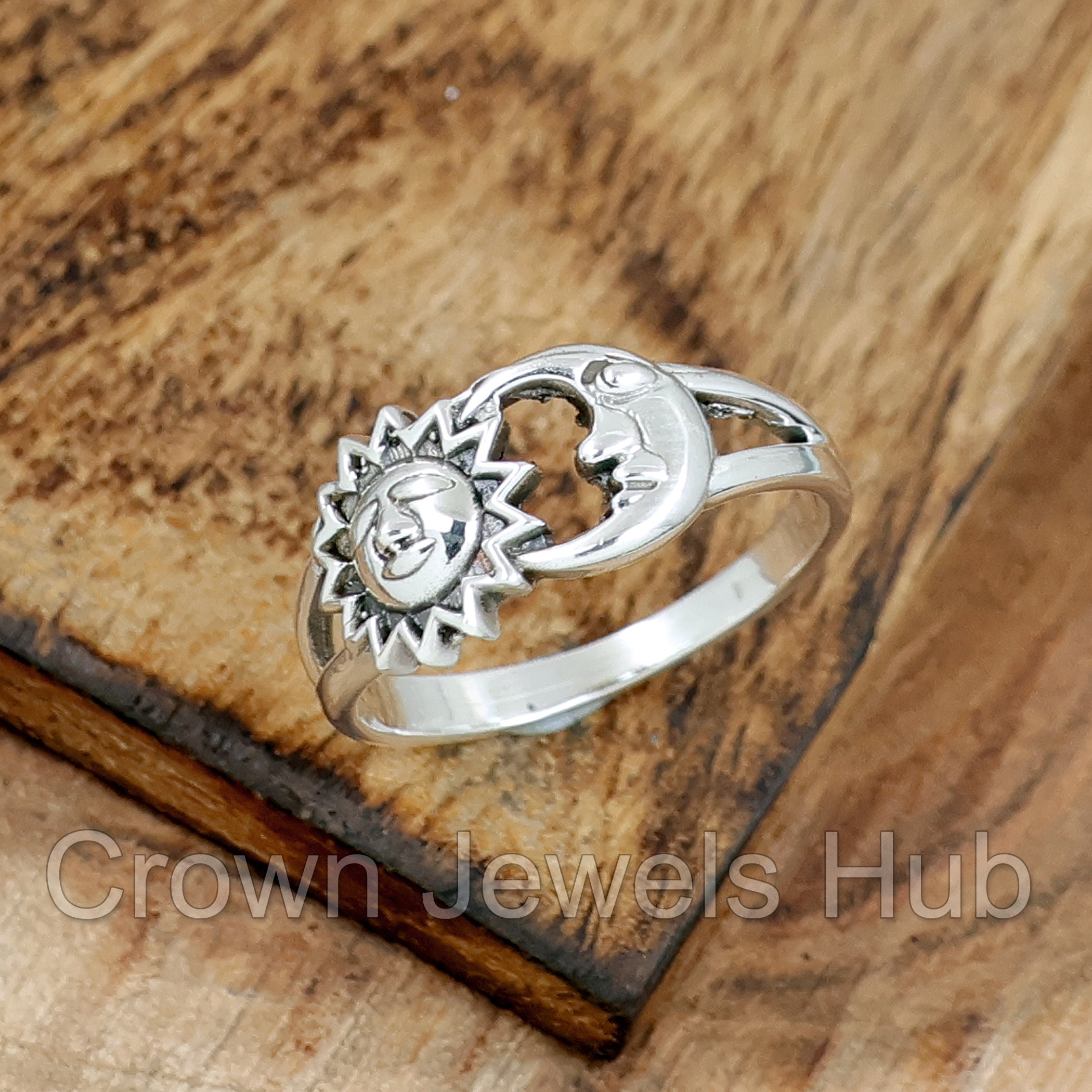 Sun and Moon Ring, Crescent Moon and Sun Ring, 925 Sterling Silver Ring, Sun & Moon Silver Ring ...