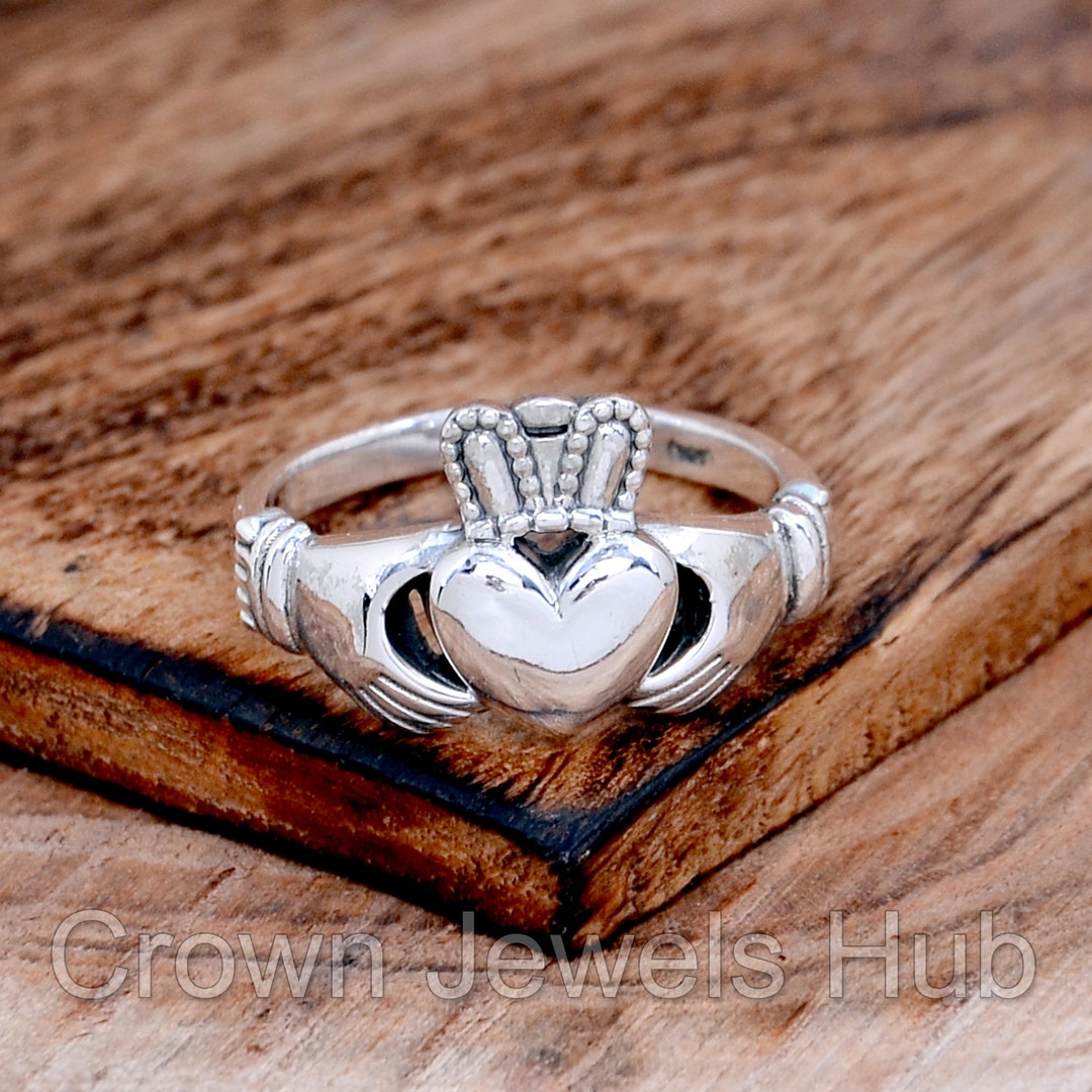 Sterling Silver Claddagh Ring: Irish Promise Crown Ring - Etsy