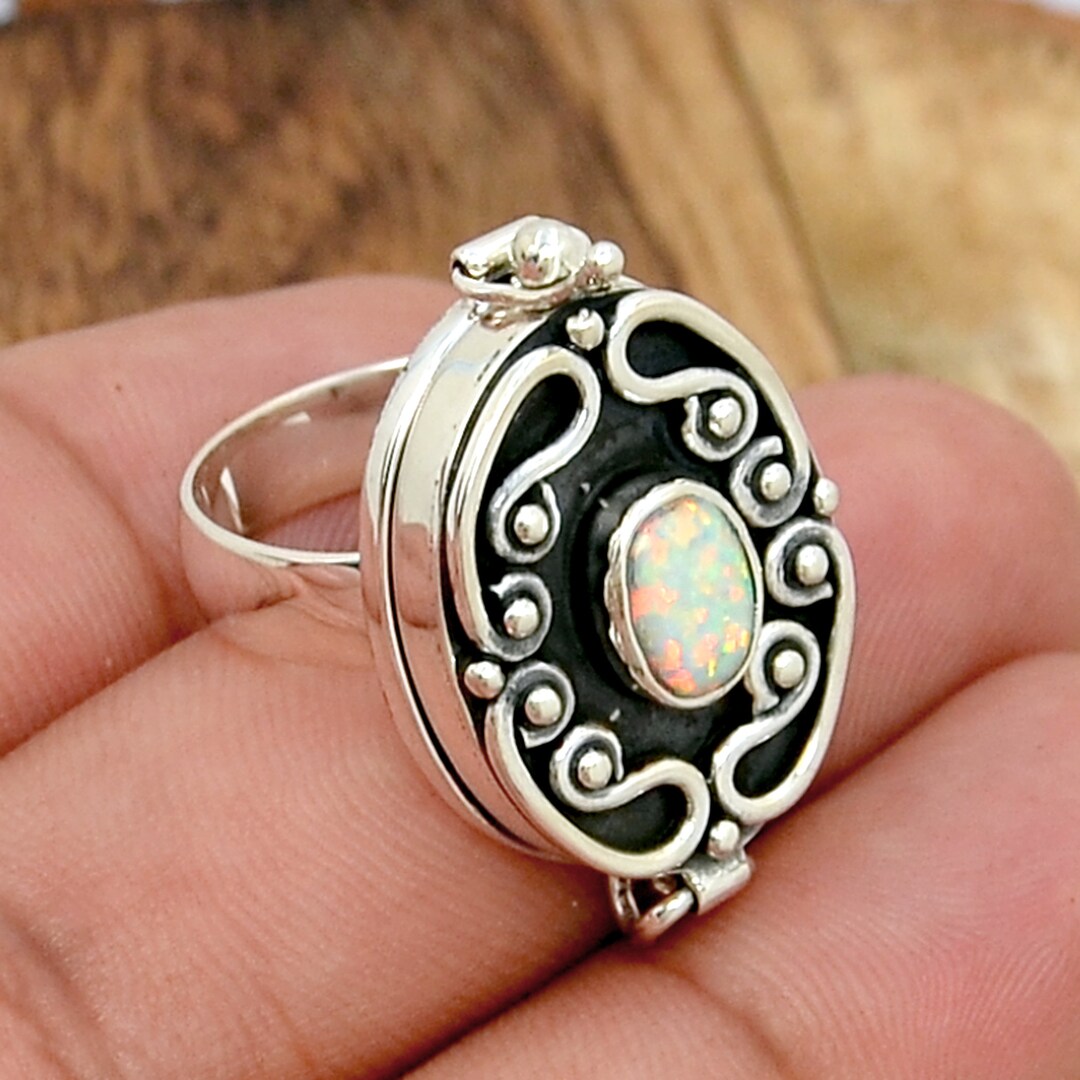 Poison Ring Silver Poison Ring Opal Ring Secret Box Ring - Etsy