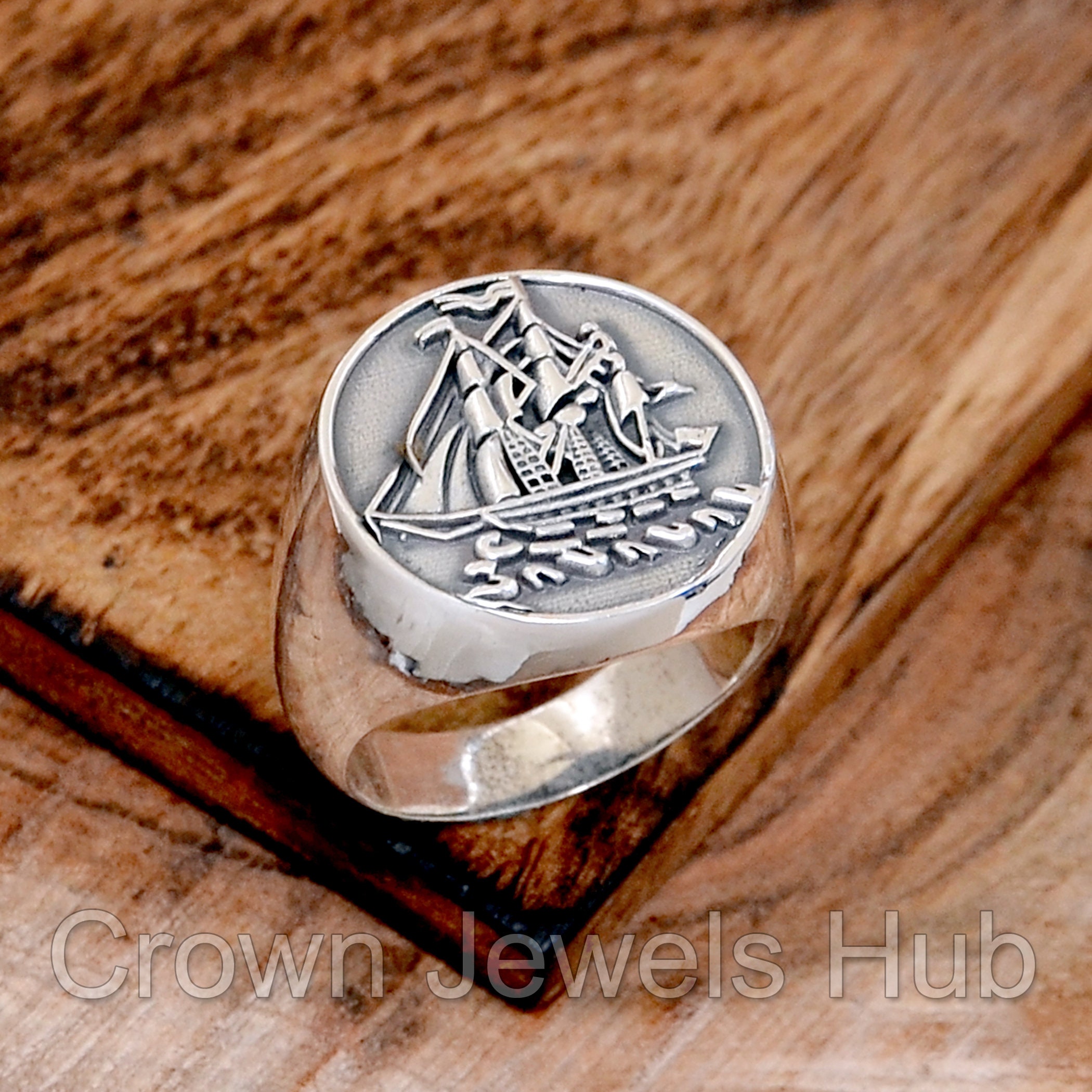 Nautical Ship Ring, Silver Nautical Ring, Nautical Signet Ring, Ship ...