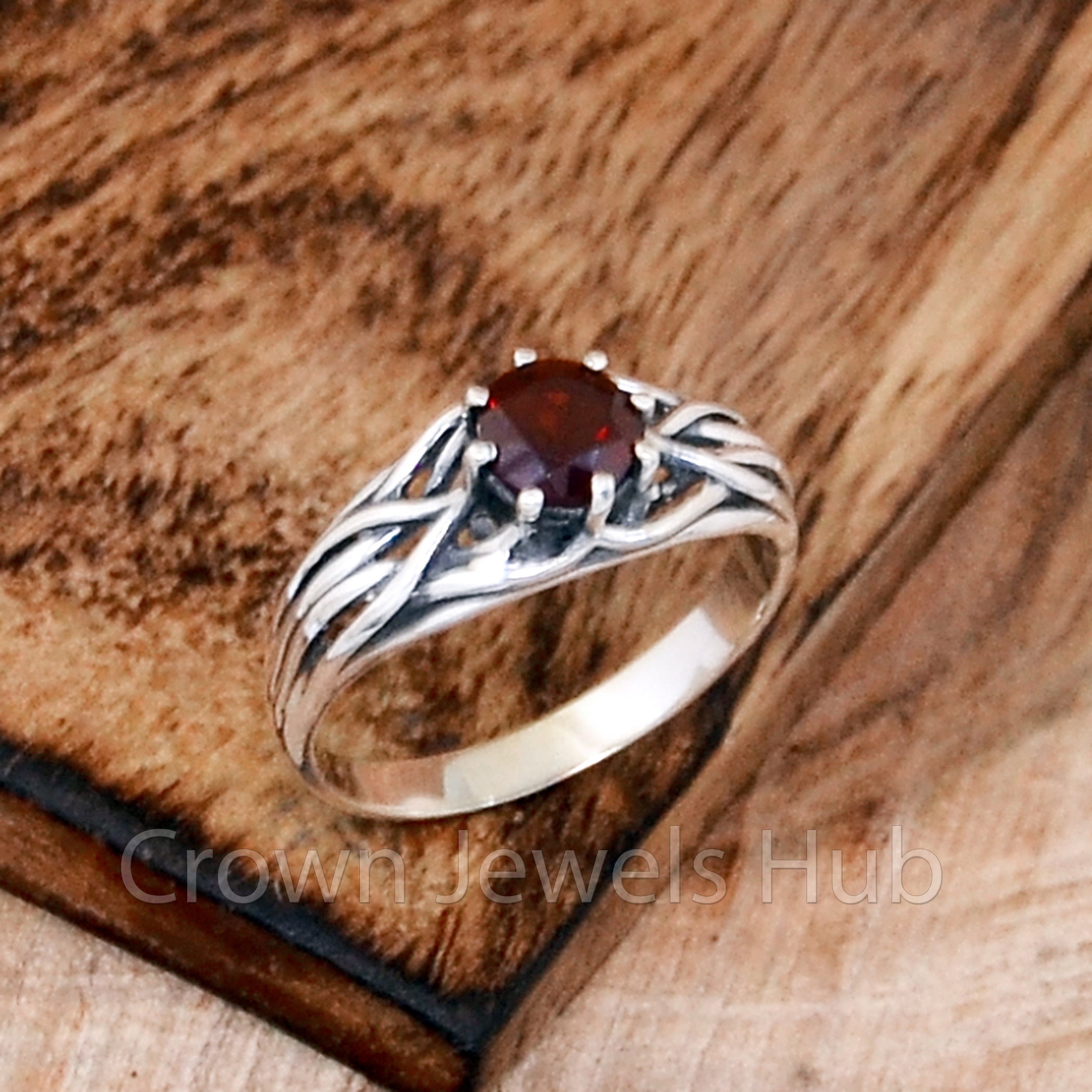 Embracing Tree Branch Ring, Natural Garnet Ring, Garnet Wedding Ring ...