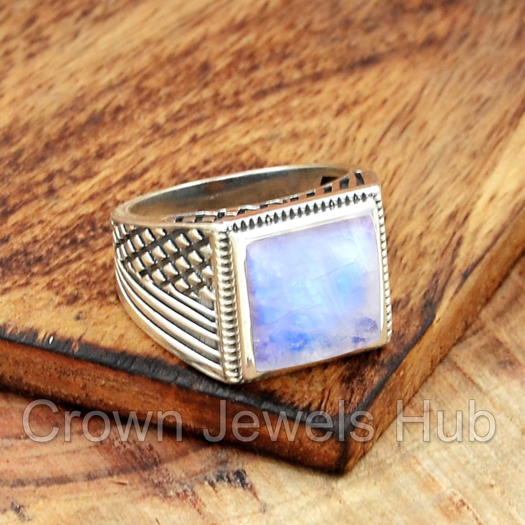 Rainbow Moonstone Mens Ring, 925 Sterling Silver Mens Ring, Men's ...