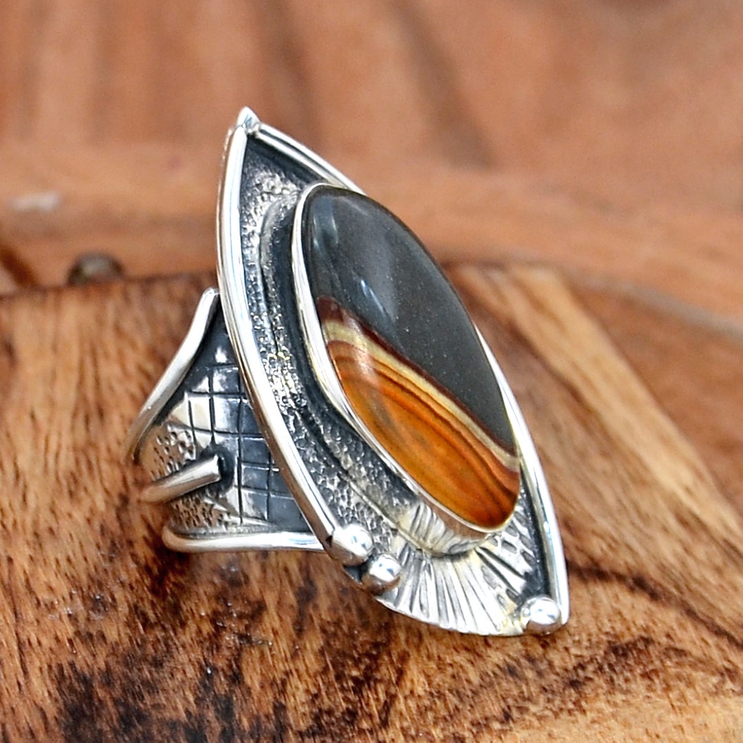Wonderstone Jasper Ring: Handmade 925 Sterling Silver Wide Band, Size 6 ...