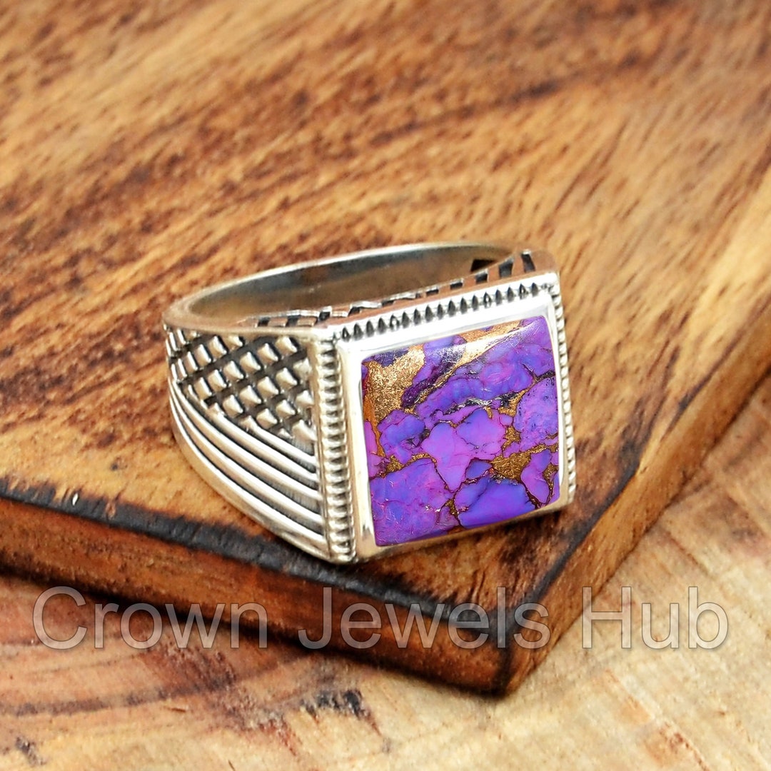 Purple Copper Turquoise Mens Ring, 925 Sterling Silver Mens Ring, Men's ...