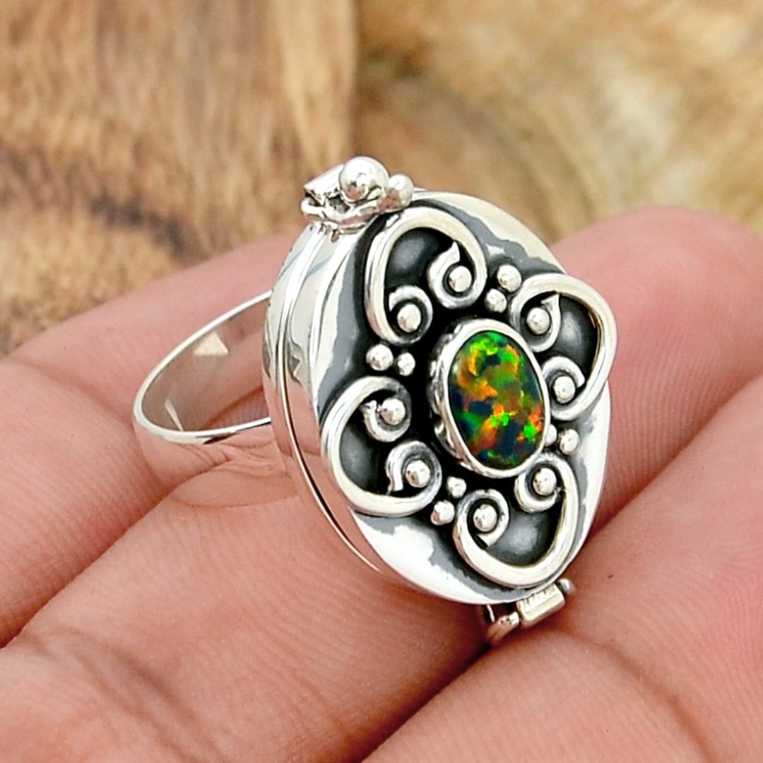 Poison Ring, Silver Poison Ring, Opal Ring, Secret Box Ring, 925 ...