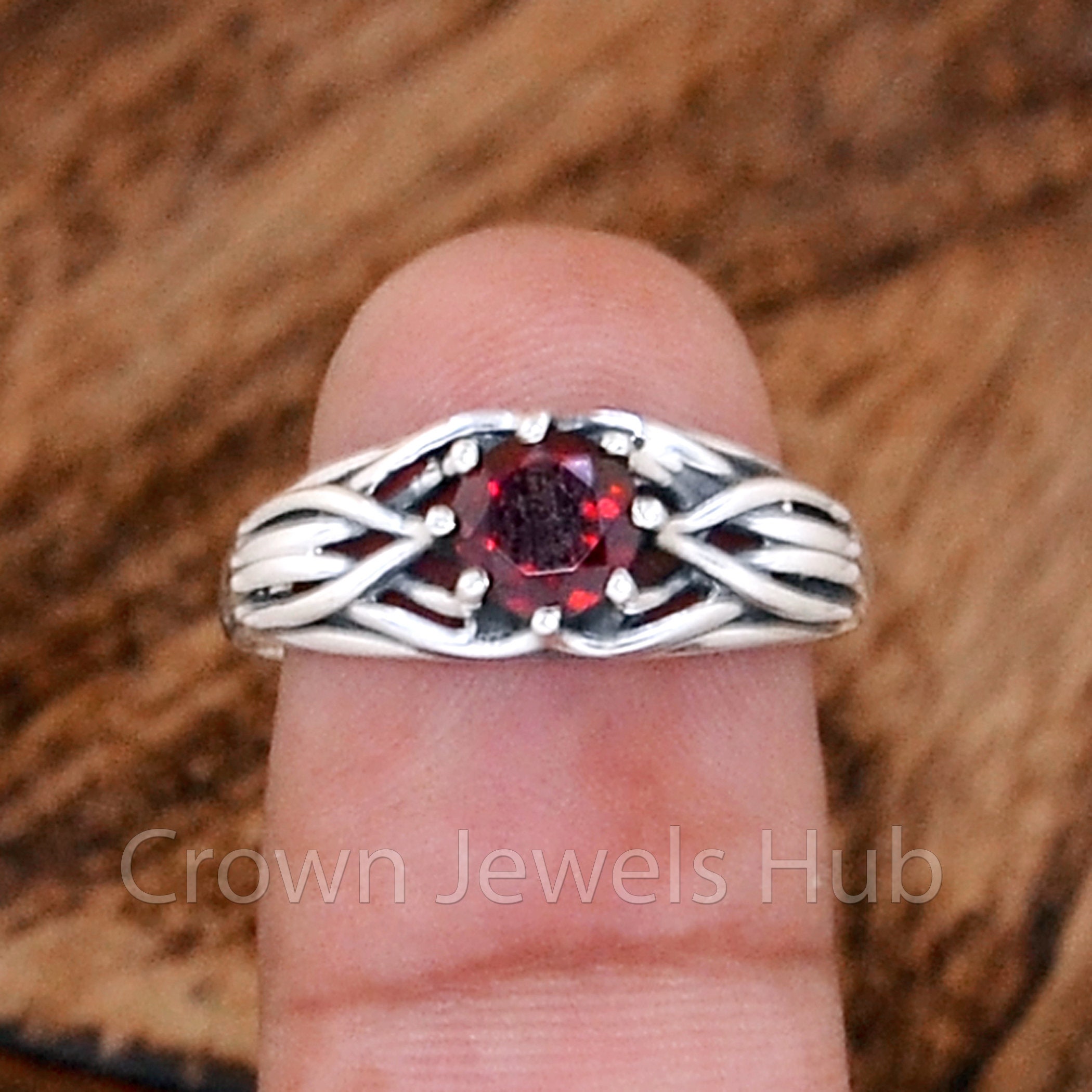 Embracing Tree Branch Ring, Natural Garnet Ring, Garnet Wedding Ring ...