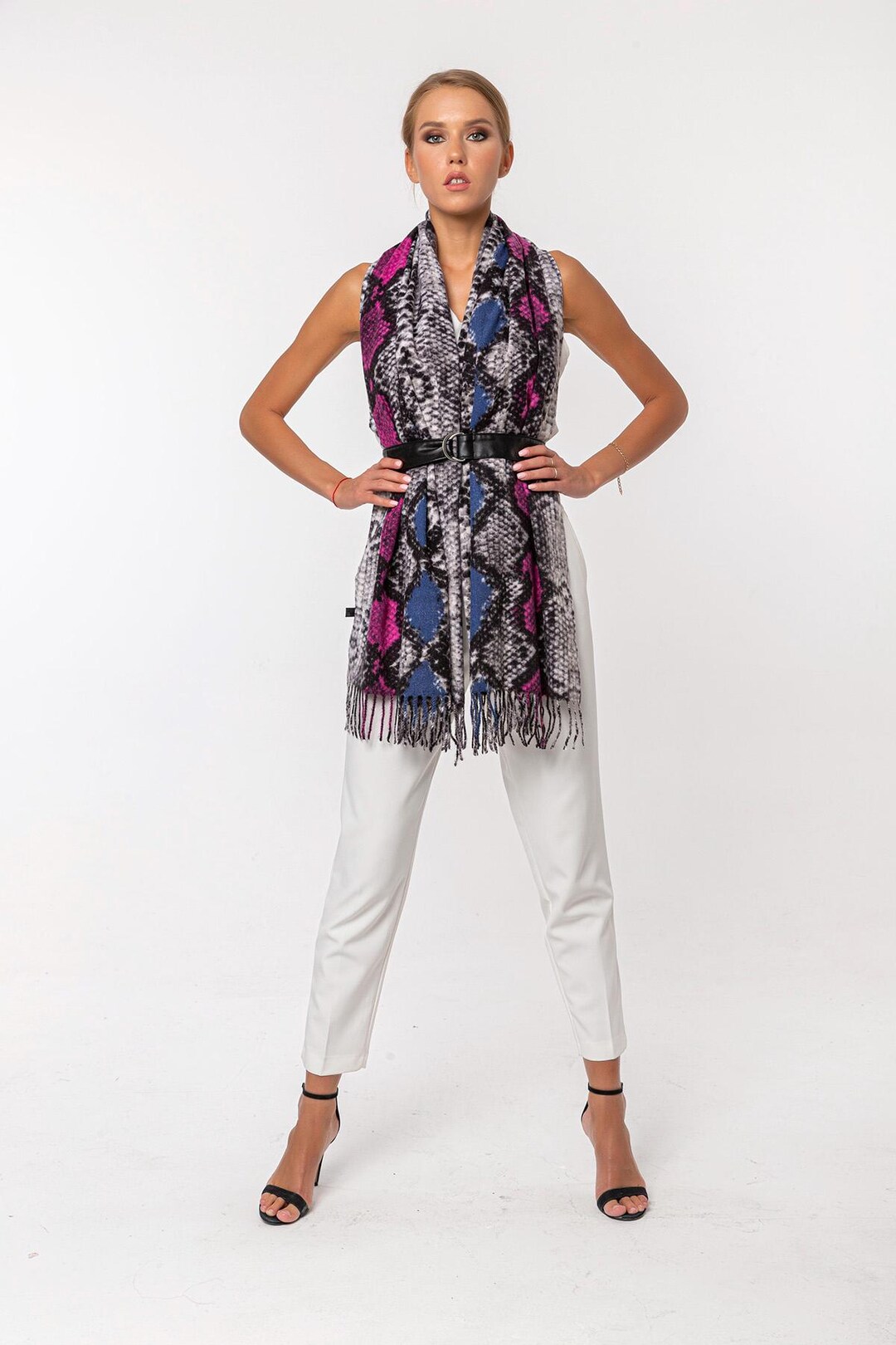 Navy Blue and Purple Snake Skin Design Shawl Very Soft Cashmere & Silk ...