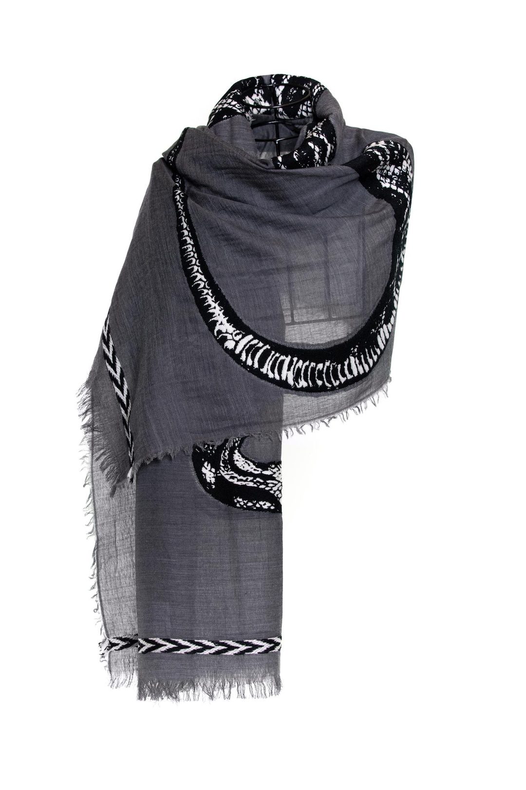 Grey Silver Shawl Black Snake Design on Very Unique Soft and Warm ...