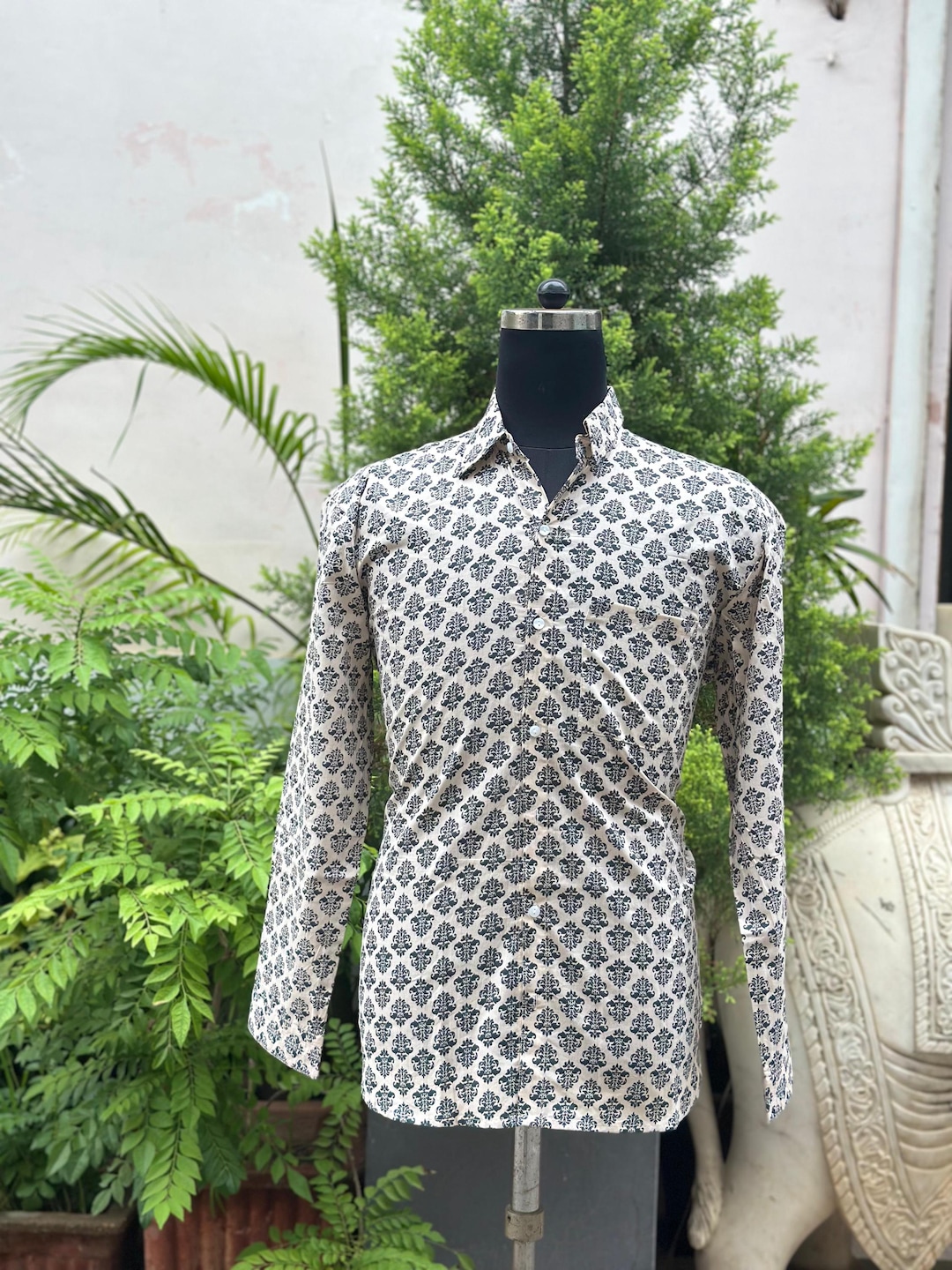 Hand Block Traditional Shirt, Indian Men Shirt Festive Kurta, Pure ...