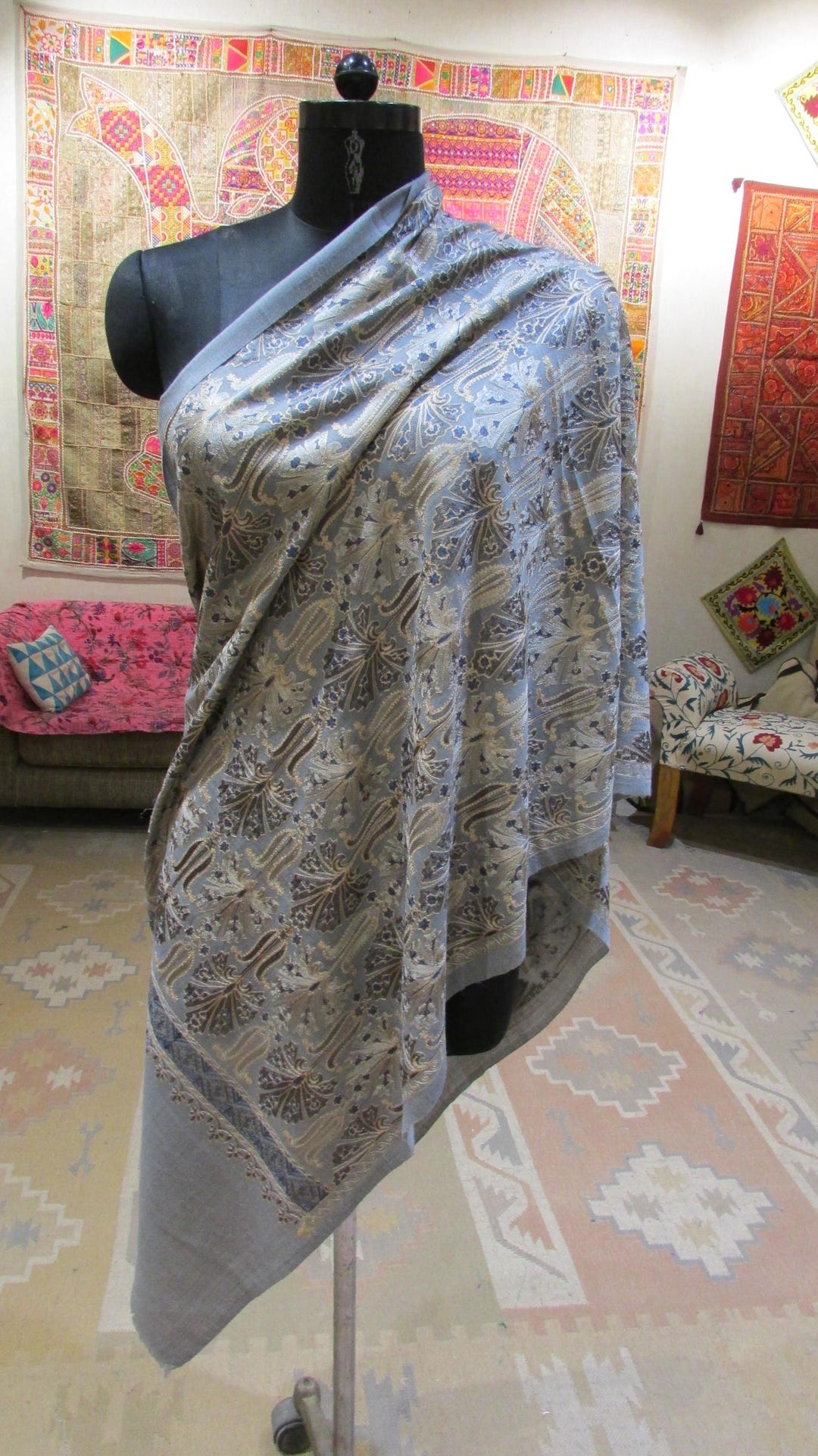 Indian Women Neck Wrap, Embroidered Scarf Wrap, Winter Wool Pashmina ...