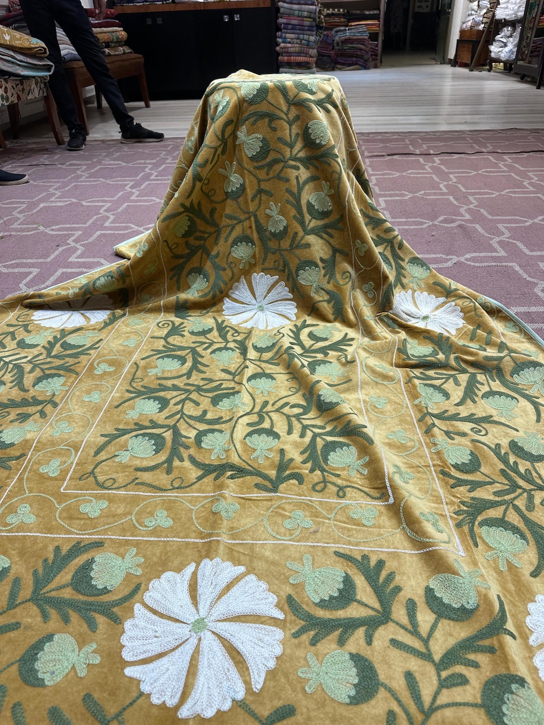 Indian Velvet Suzani Blanket Throw: Hand Embroidered Uzbek Bedspread - Etsy