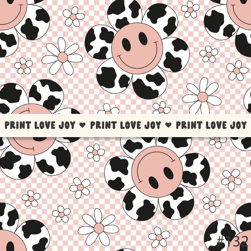 Groovy Retro Happy Daisy Flower Power Smiley With Cow Spotted Petals on ...
