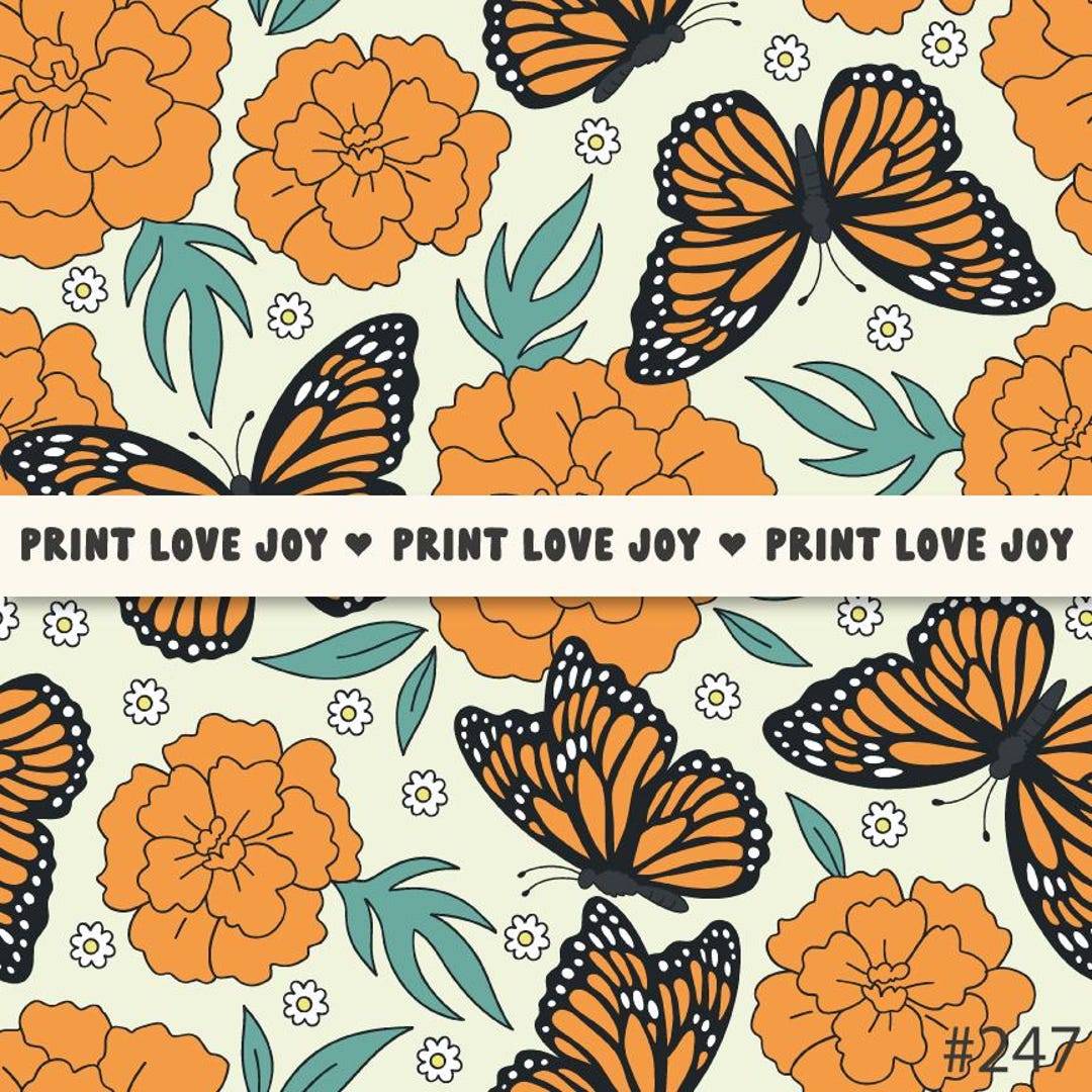 Monarch Butterfly and Flowers Seamless Pattern File Printable Repeat ...