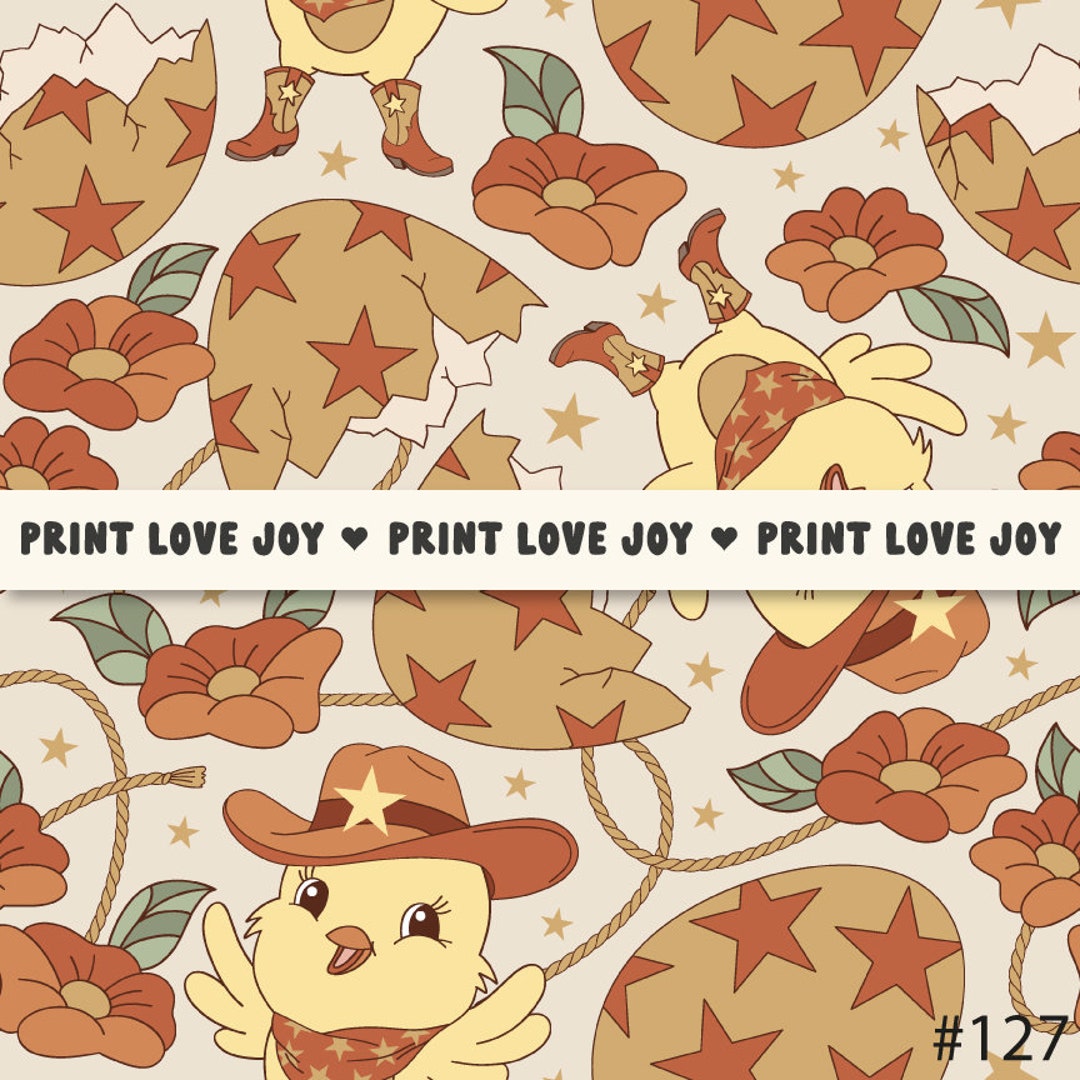 Retro Groovy Cowboy Easter Howdy Chick Easter Eggs Hunting Seamless ...