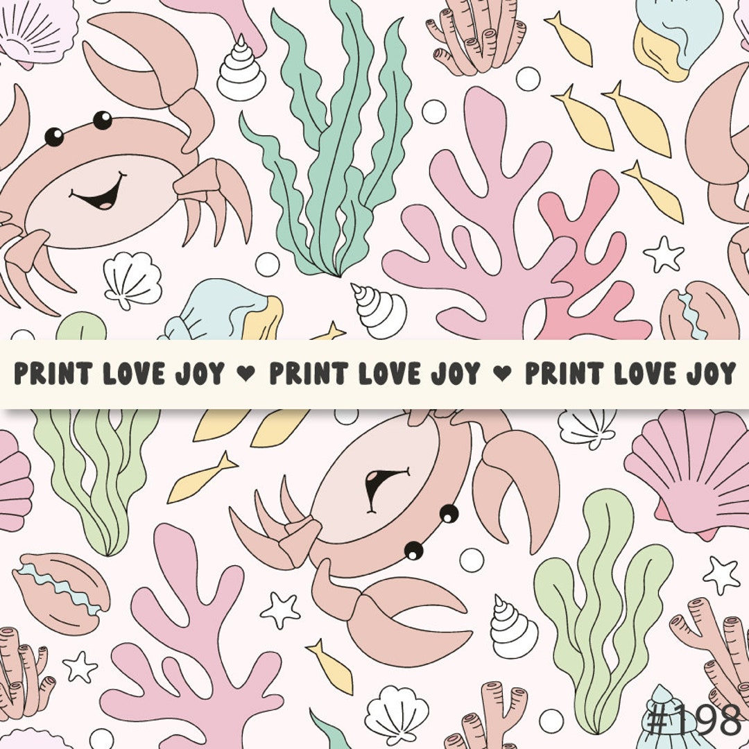Happy Crab Shells Corals Groovy Underwater Seamless Pattern File ...