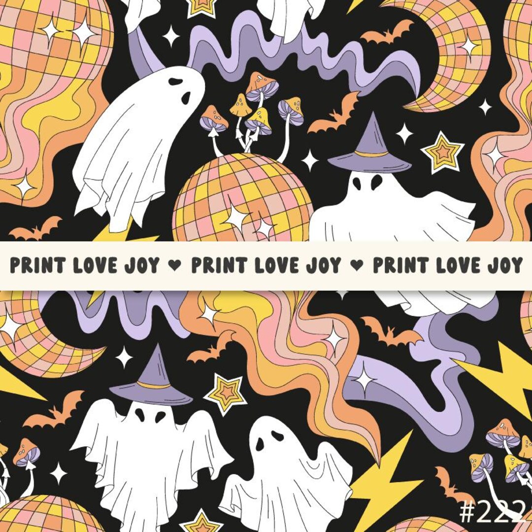 Groovy Dancing Ghost Disco Halloween Seamless Pattern File Printable ...