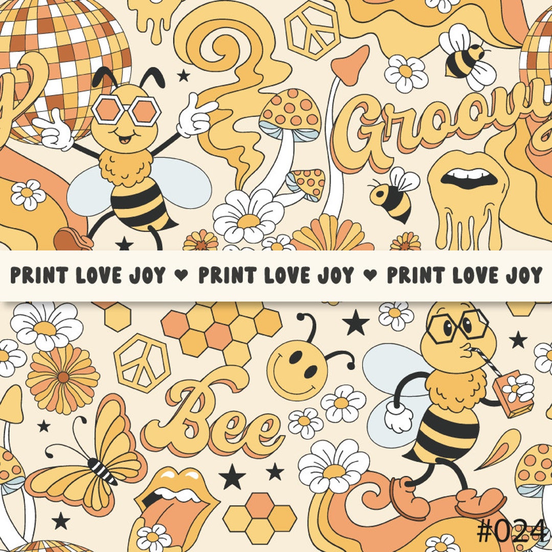 Retro Groovy Honey Bee Disco Seamless Repeat Pattern File for Fabric ...