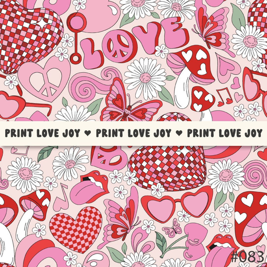 Retro Groovy Hippie Valentines Day Vibes Disco Heart Seamless Repeat ...