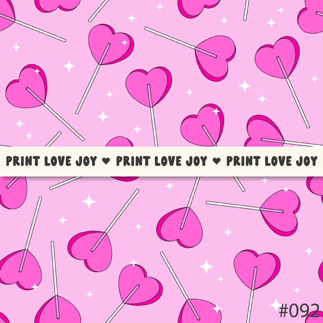 Heart Lollipop Seamless Pattern, Pink Candy Valentine Print, Cute Girly ...