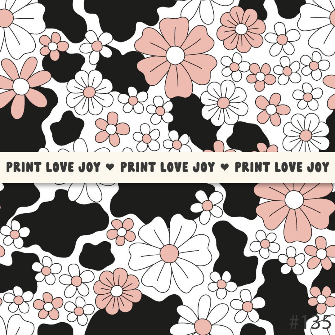 Cow Print Daisy Seamless Pattern | Western Cowgirl Digital Paper ...