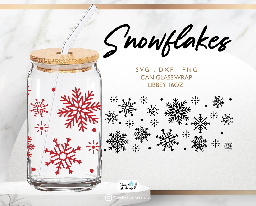 Snowflakes Christmas Christmas Svg Libbey Glass 16oz Can Glass Svg Wrap ...